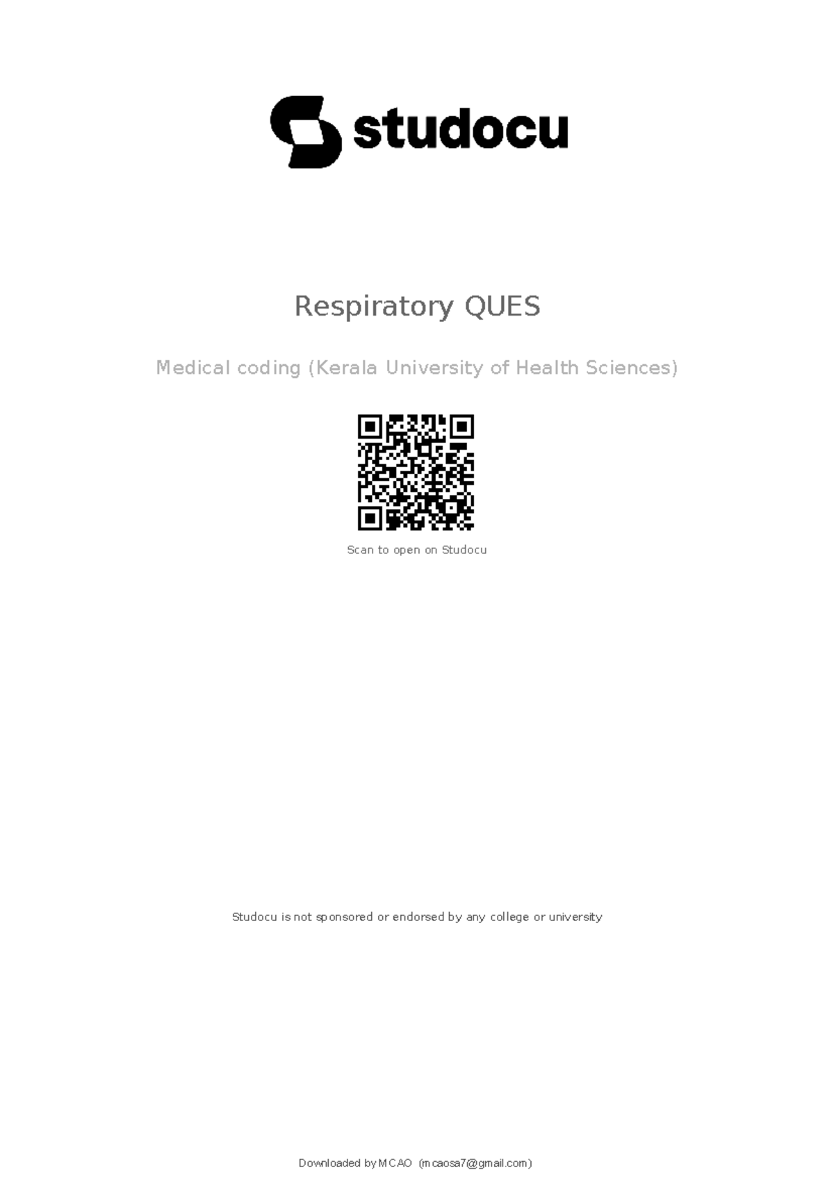 Respiratory-ques - Medical coding - Respiratory QUES Medical coding (Kerala University of Health ...