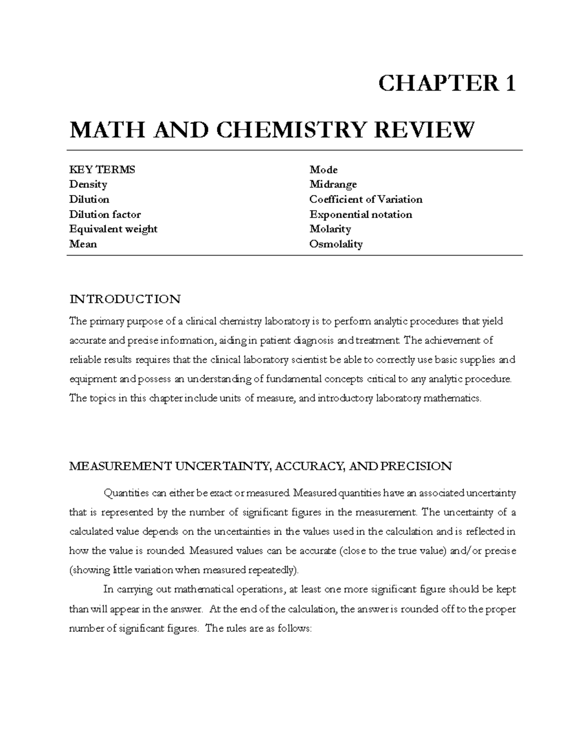 Chapter 1 math and chemistry review - CHAPTER 1 MATH AND CHEMISTRY ...