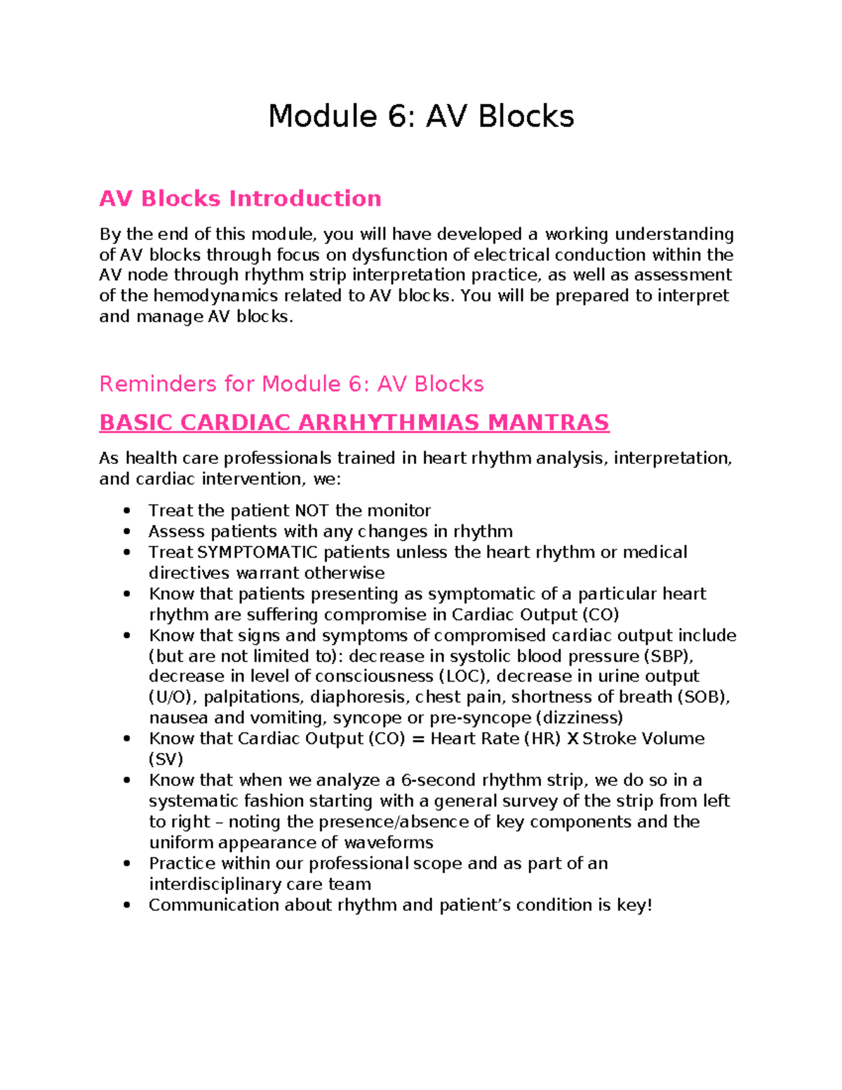 Module 6- AV heart blocks - Module 6: AV Blocks AV Blocks Introduction ...