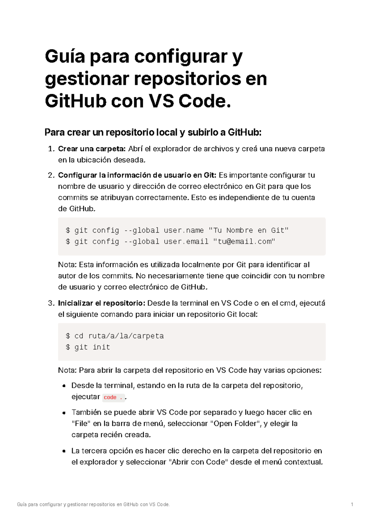 Guia de configuración git en vs code - Guía para configurar y gestionar repositorios en GitHub ...