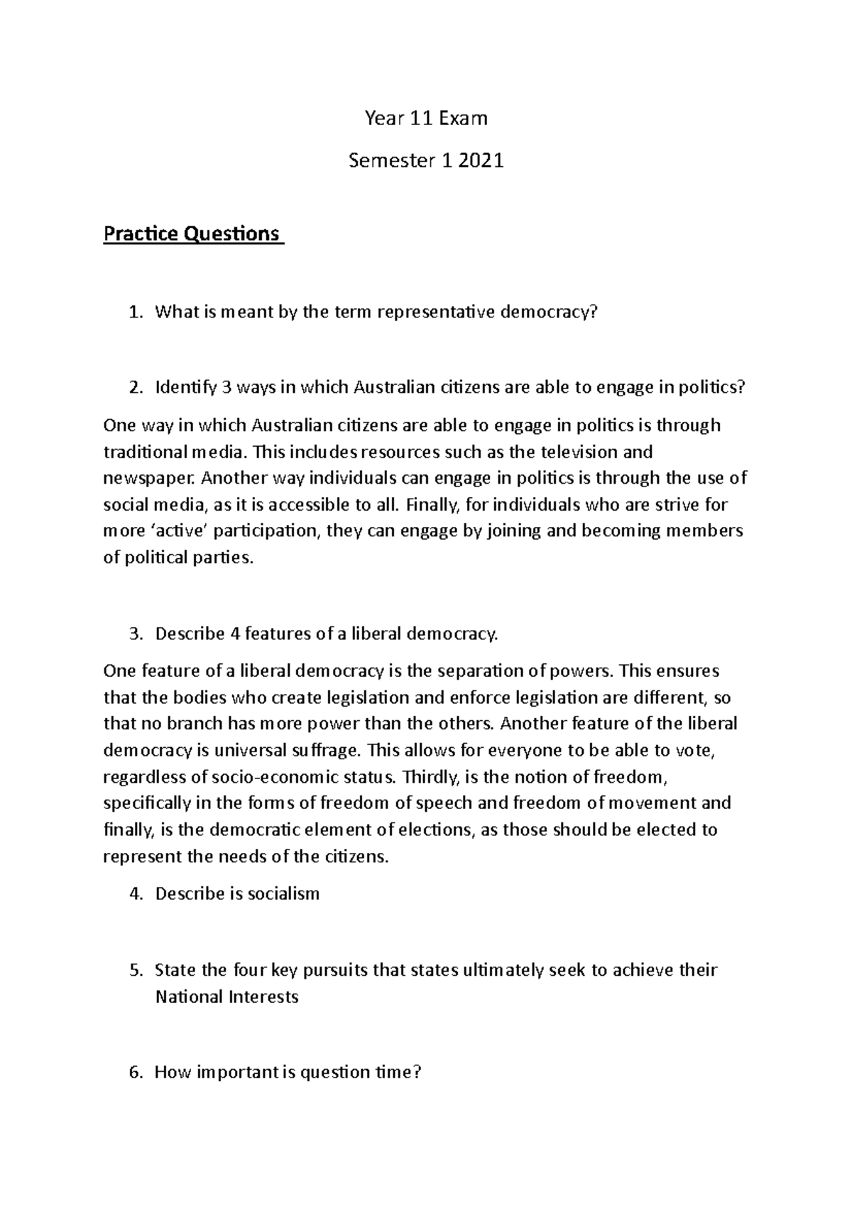 Year 11 Exam Prctice Questions Exam 2021 - Year 11 Exam Semester 1 2021 ...