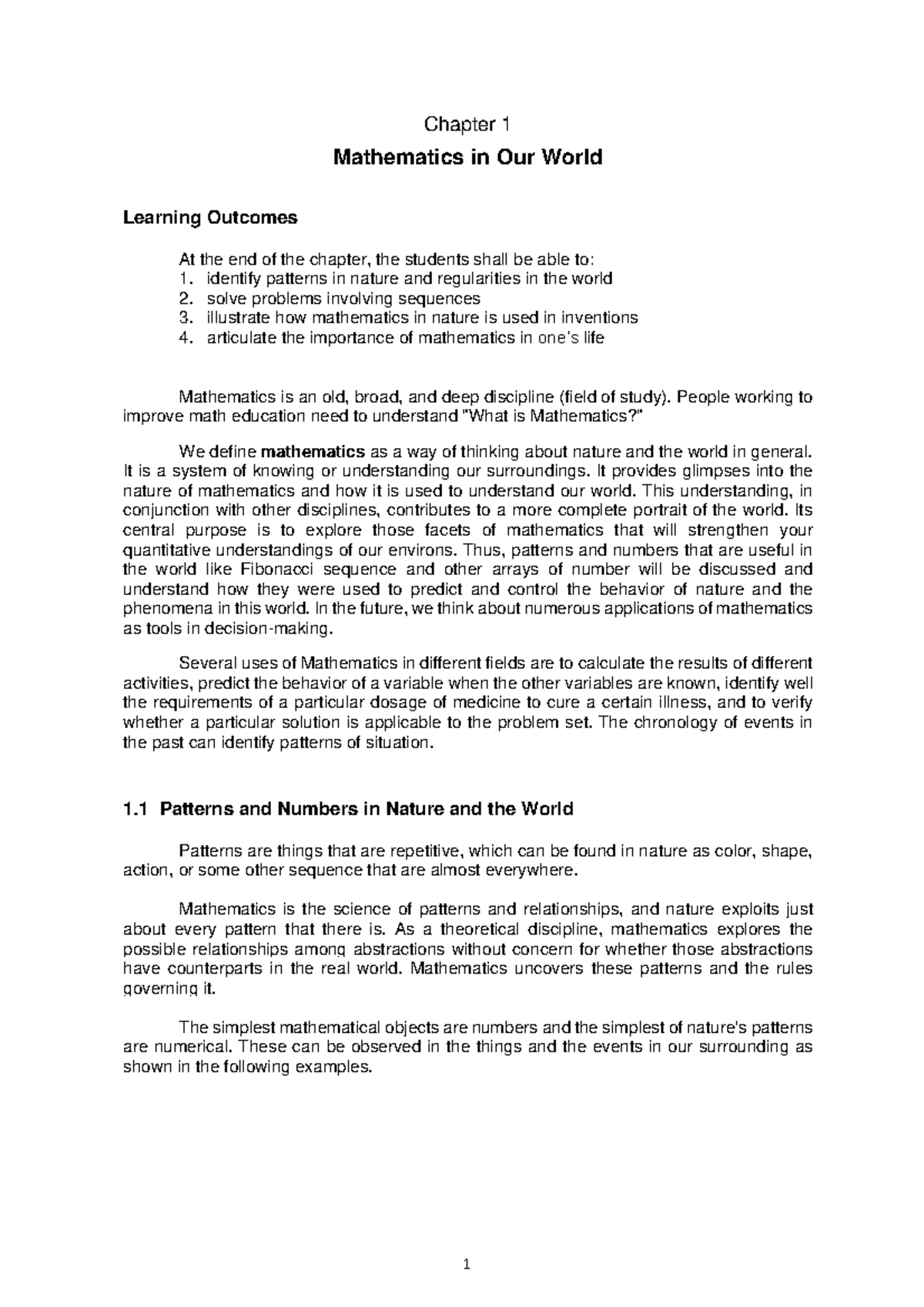 Learning Material 1 in MMW, Ch1 - Chapter 1 Mathematics in Our World ...