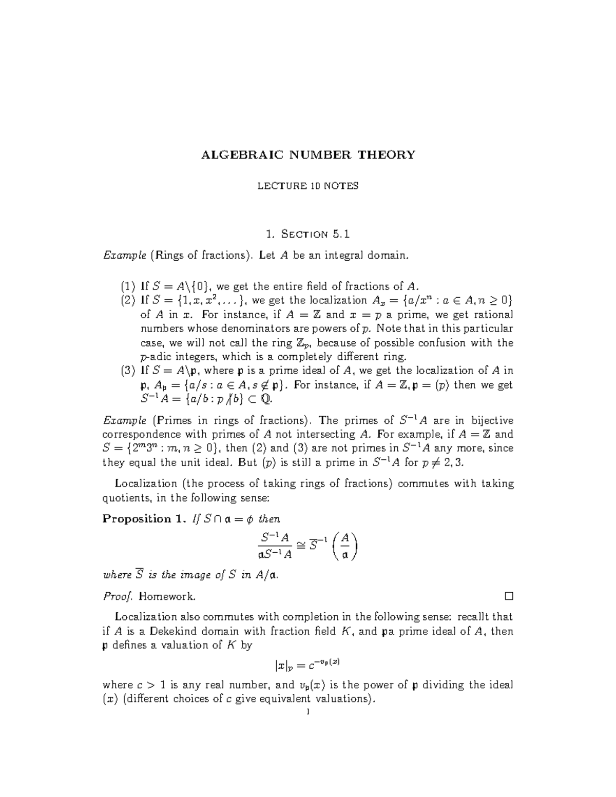 Topics in Algebraic Number Theory Part 10 - ! ALGEBRAIC NUMBER THEORY ...