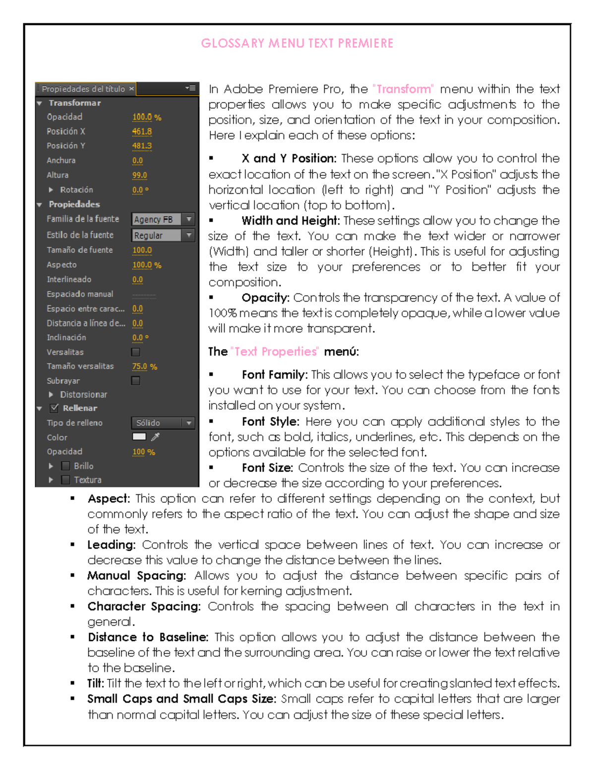 Glossary MENU TEXT Premiere Najera Ximena - GLOSSARY MENU TEXT PREMIERE In Adobe Premiere Pro ...