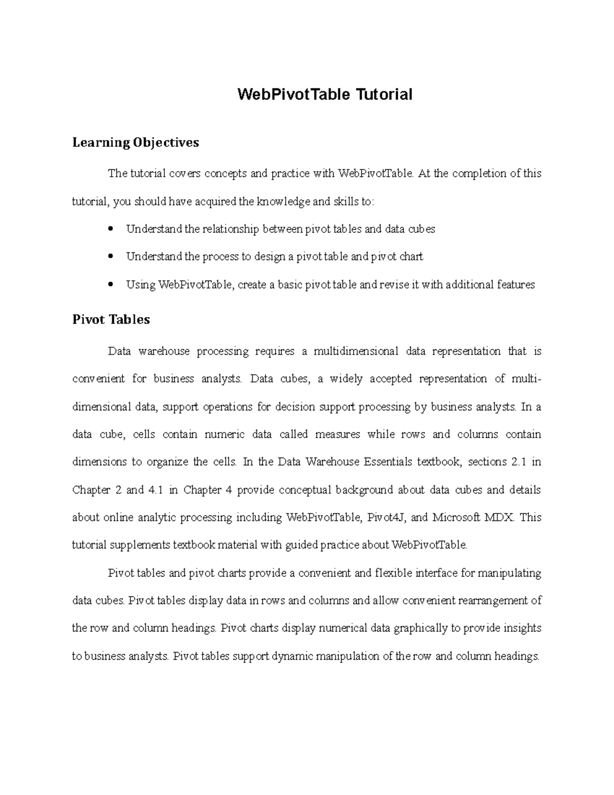 Web Pivot Table Tutorial - WebPivotTable Tutorial Learning Objectives ...