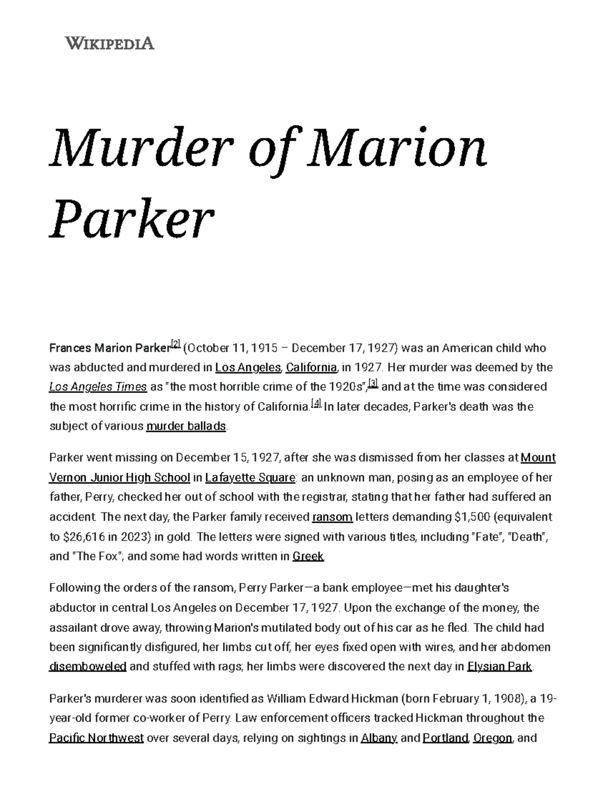 Murder of Marion Parker - Wikipedia - Murder of Marion Parker ...