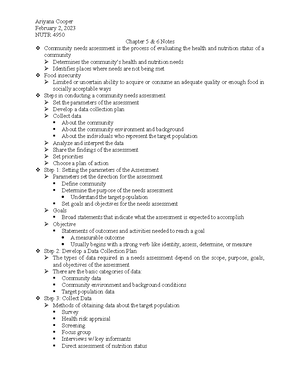 Chapter 15 and 16 Notes - Ariyana Cooper April 9, 2023 NUTR 3300 ...