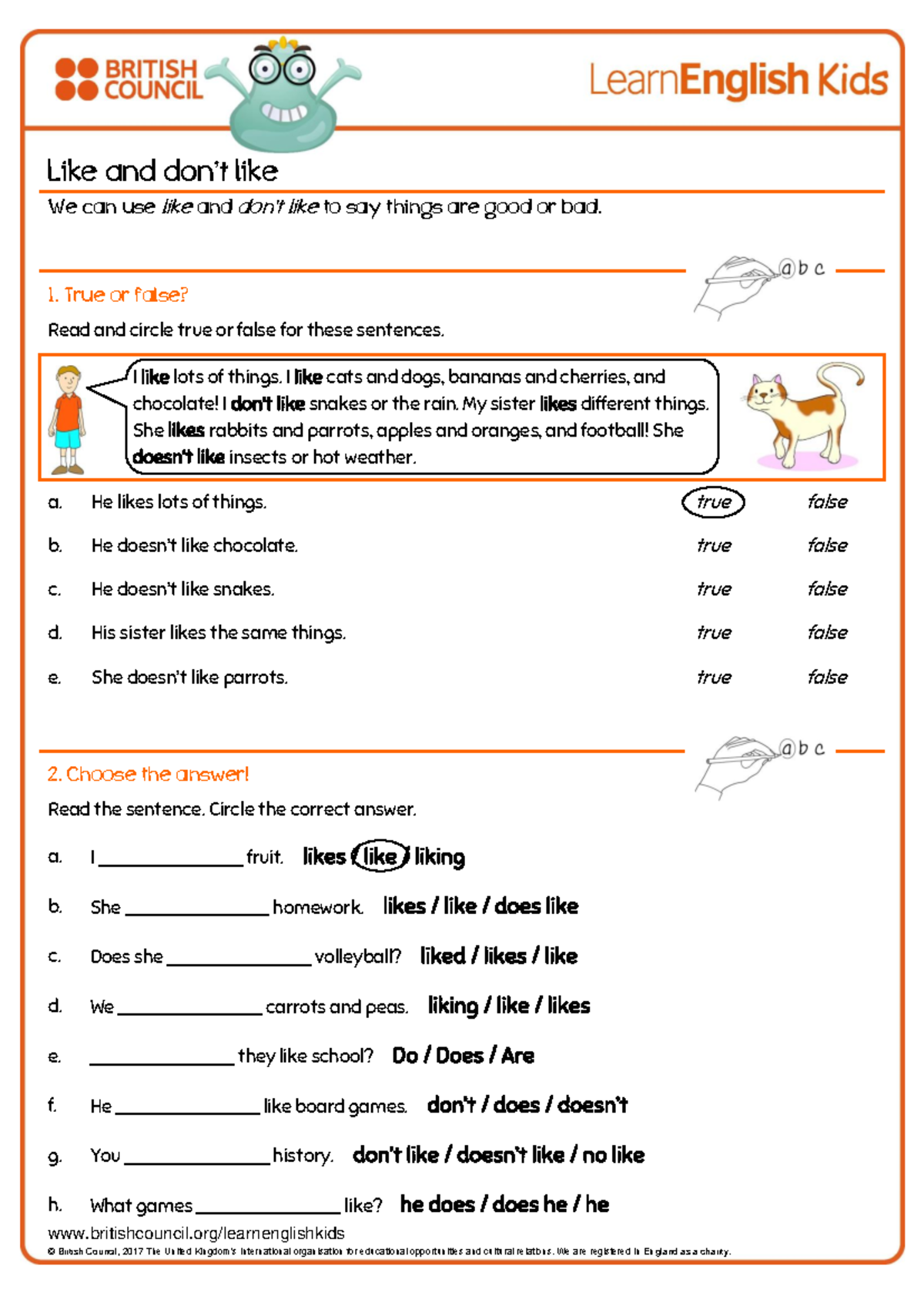 Grammar practice like and dont like worksheet - britishcouncil ...