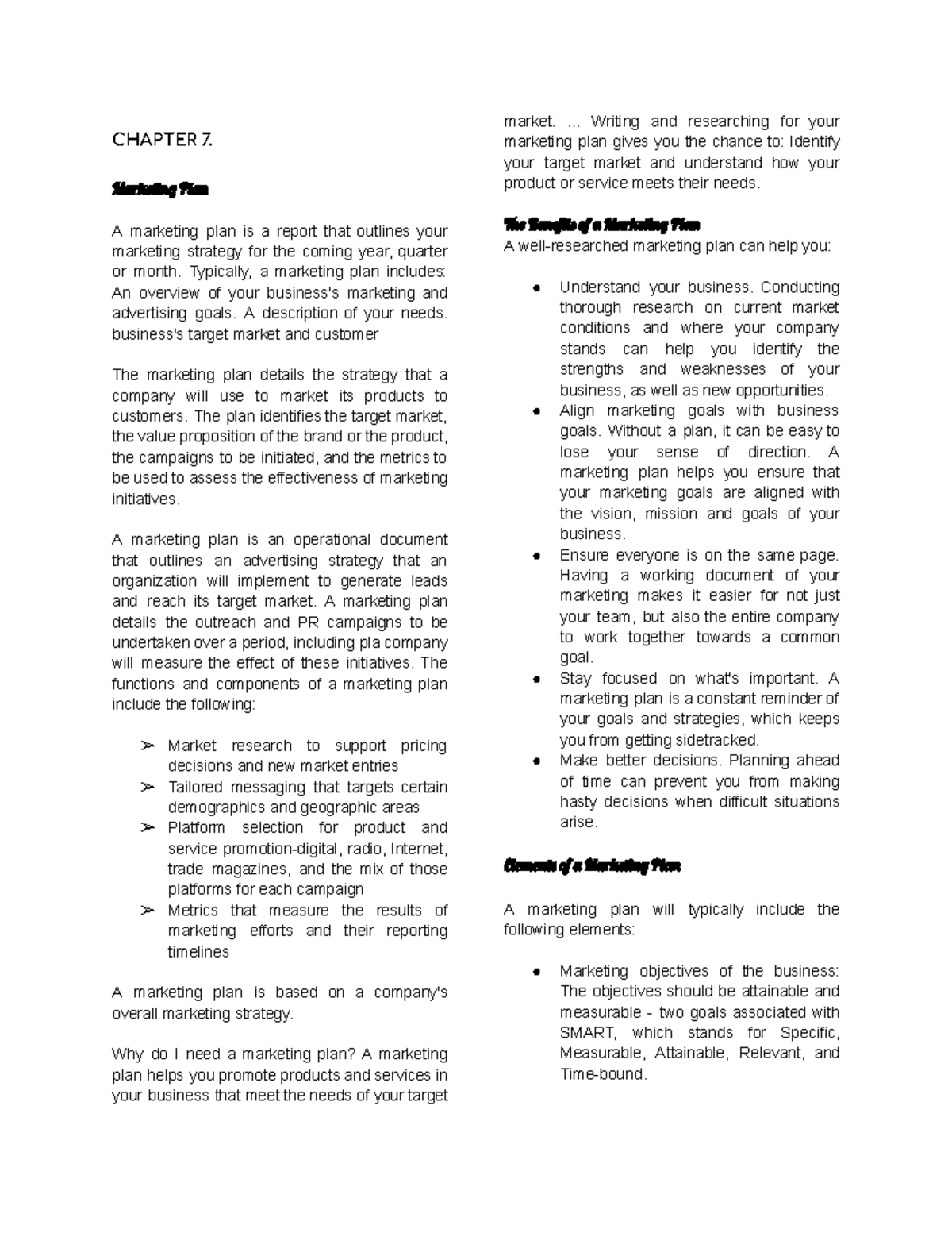 Entrep Chapter 7 - CHAPTER 7. Marketin Pla A marketing plan is a report ...