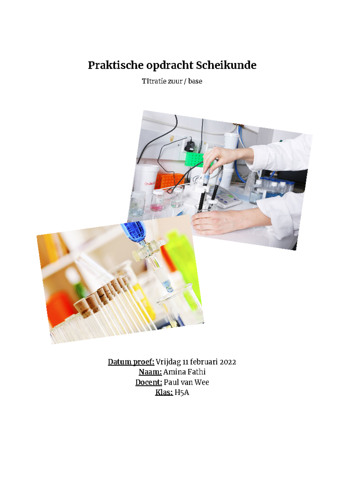 PO Scheikunde - Praktische opdracht Scheikunde TItratie zuur / base ...
