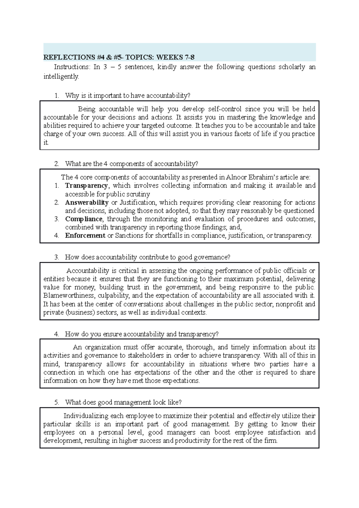 Reflection 4&5 - REFLECTIONS #4 & #5- TOPICS: WEEKS 7- Instructions: In ...