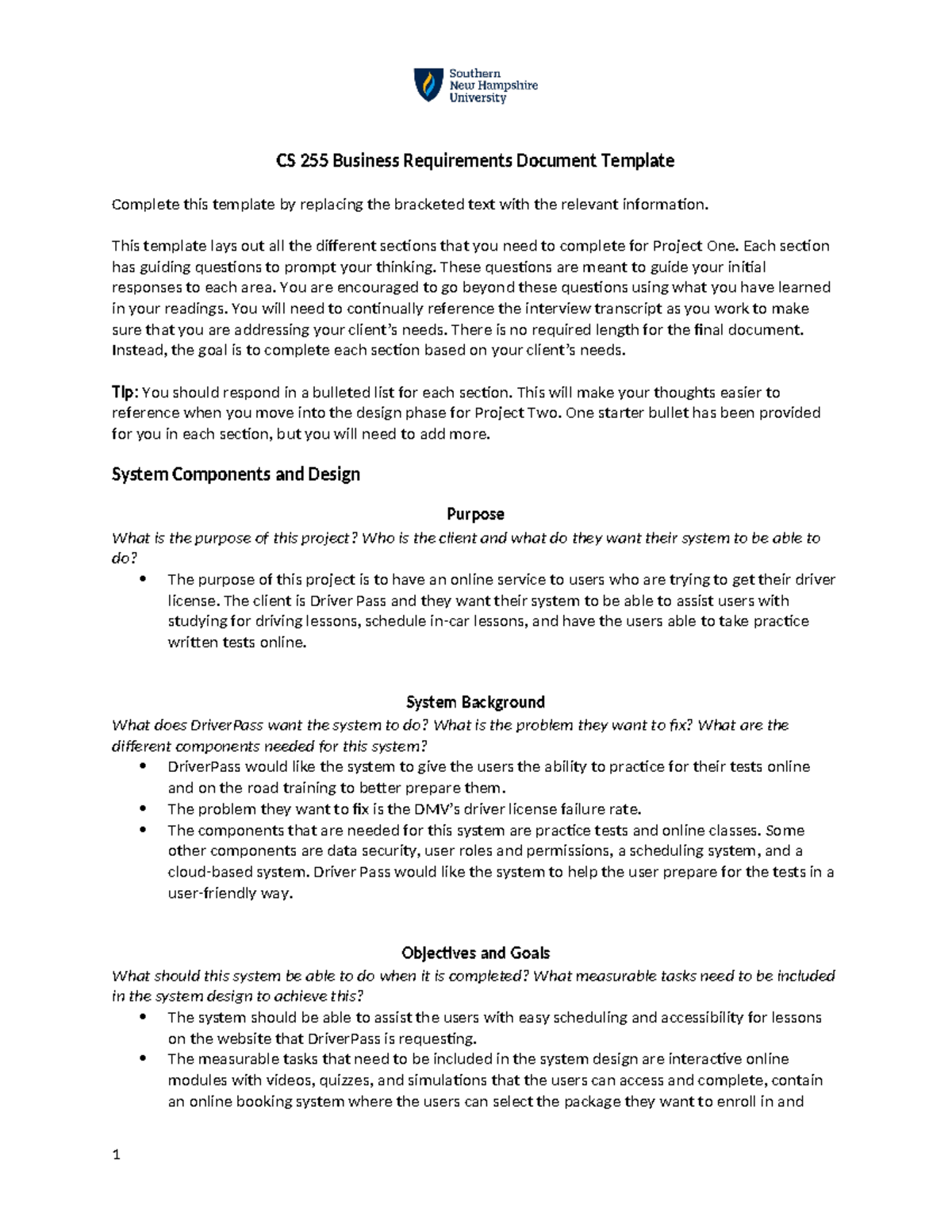 CS 255 Project One Business Requirements - CS 255 Business Requirements Document Template ...
