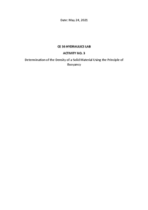 Laboratory 2 - CE36-Hydraulics - Date: May 10, 2021 CE 36 HYDRAULICS ...