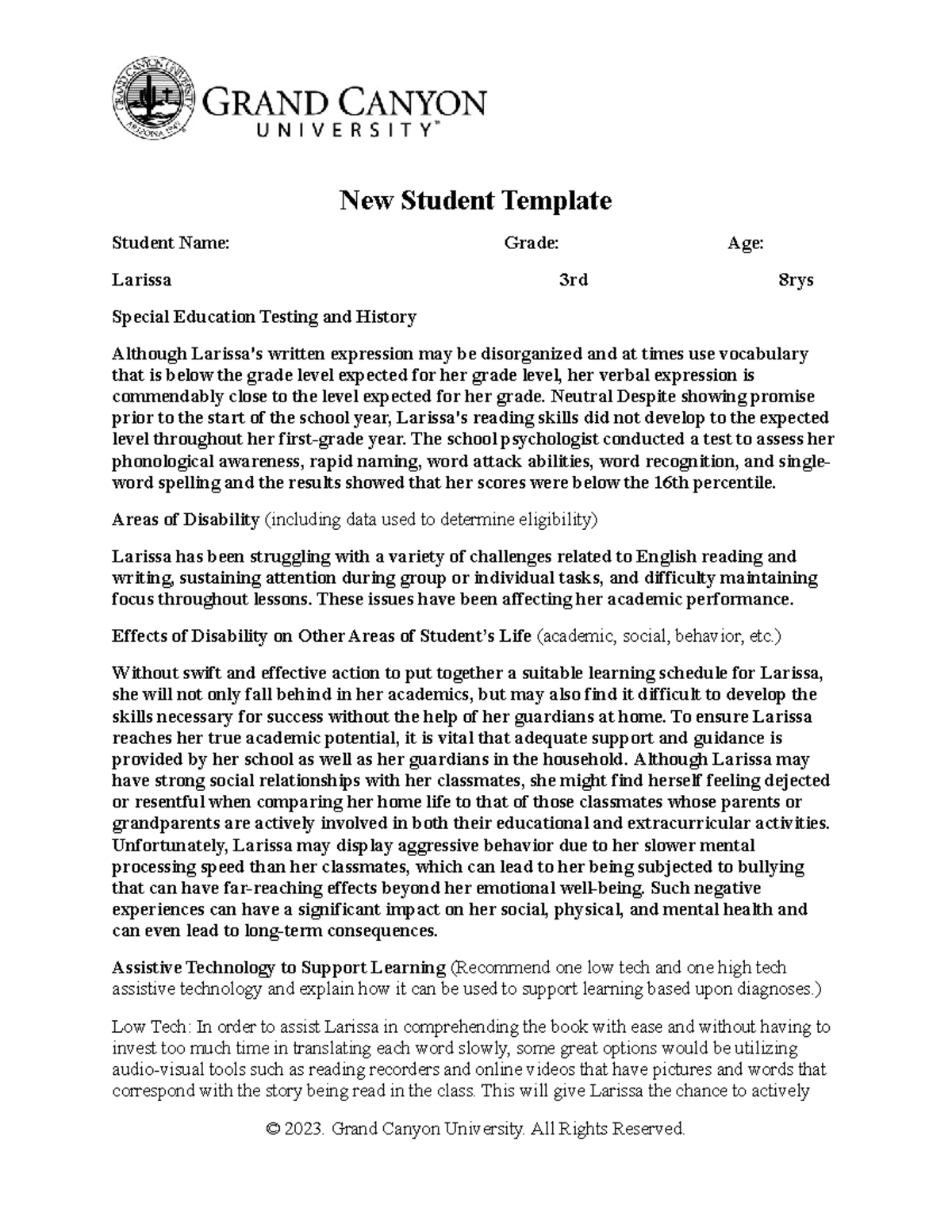 SPD 200 RS New Student Template - New Student Template Student Name ...