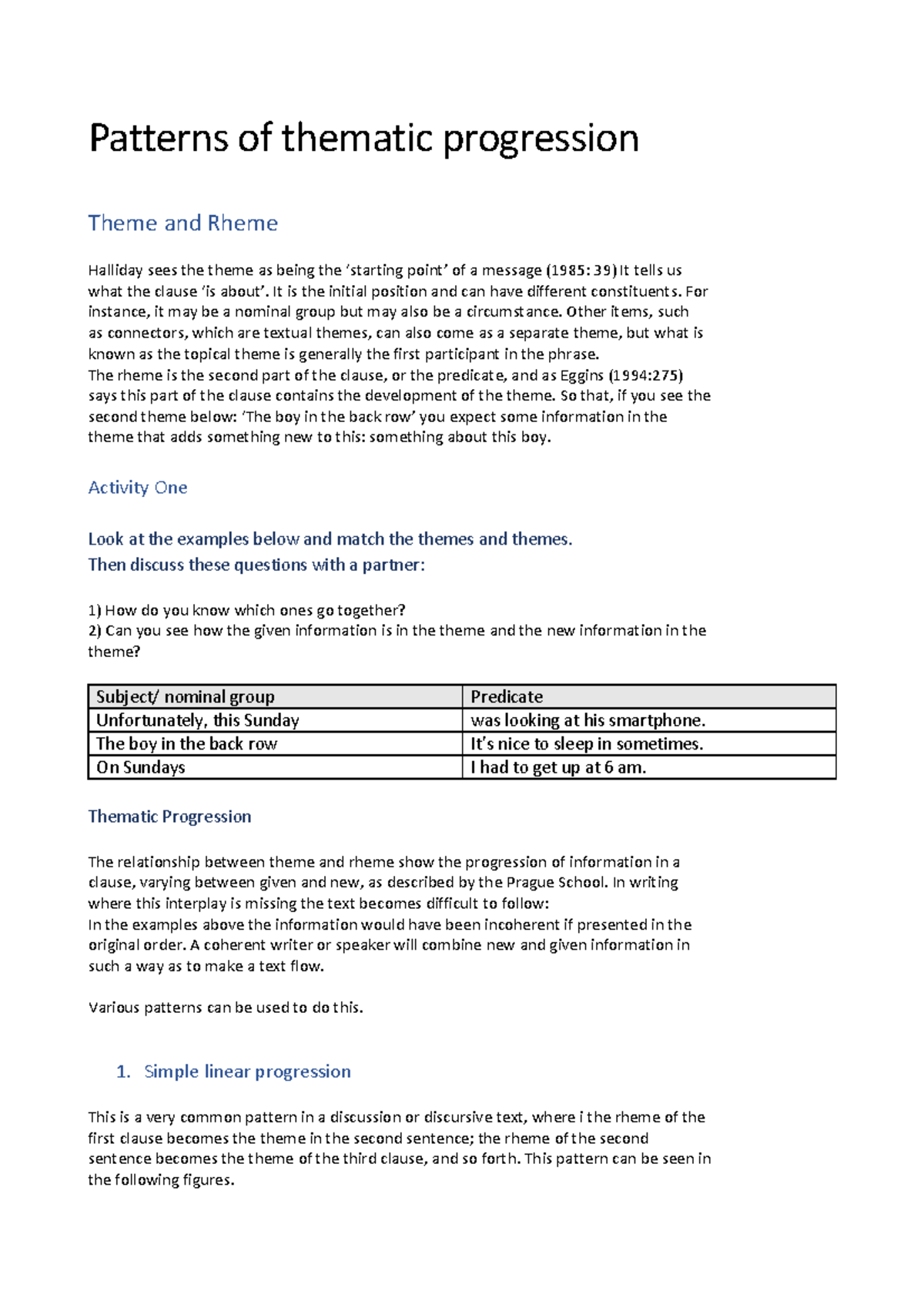 2022 Patterns of thematic progression - Patterns of thematic ...