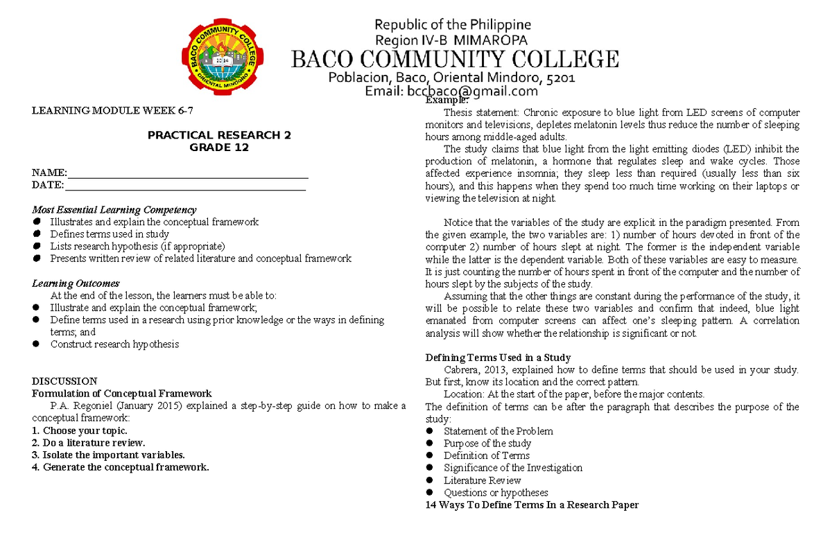 Learning Module WEEK 6-7 - LEARNING MODULE WEEK 6- PRACTICAL RESEARCH 2 ...