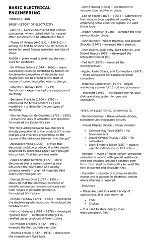 Introduction TO Electricity - INTRODUCTION TO ELECTRICITY Electric ...