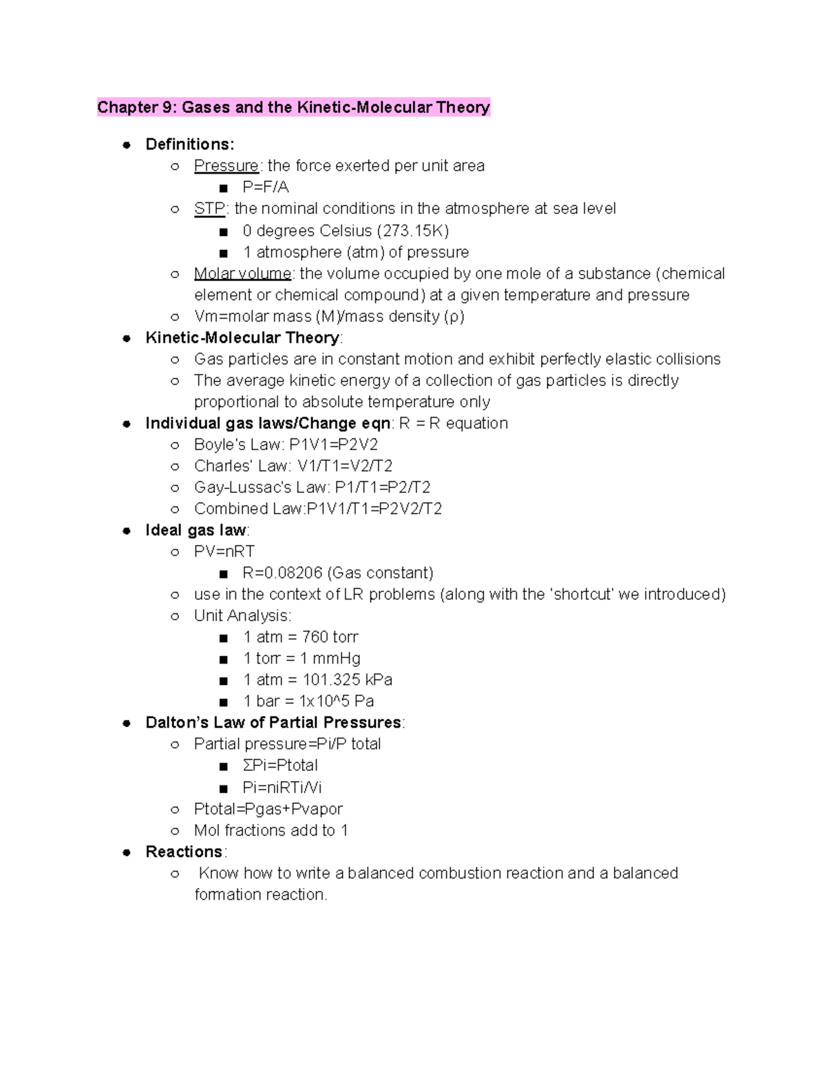 CH9 Chem Exam 3 Study Guide - Chapter 9: Gases and the Kinetic ...