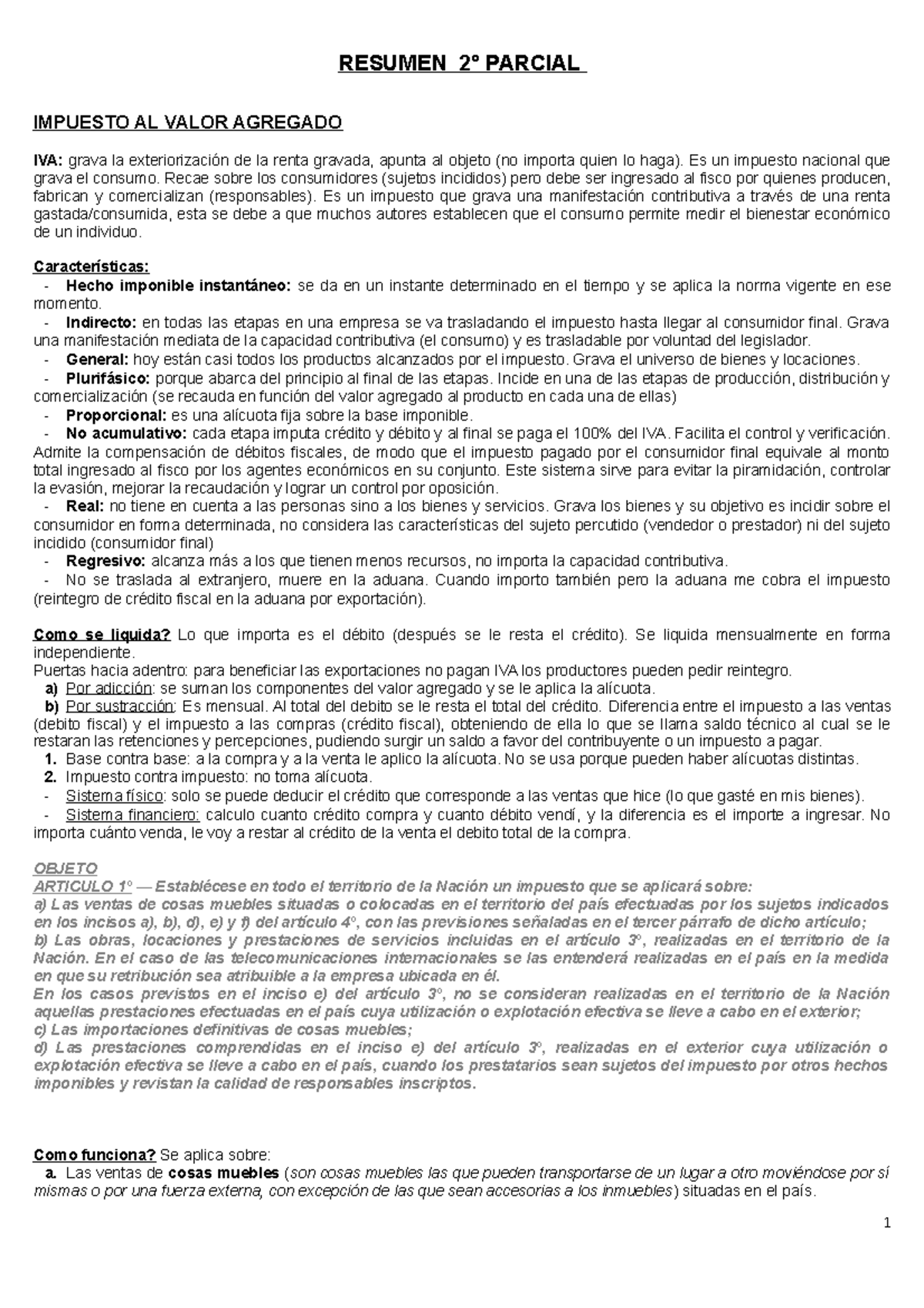 Resumen 2 Parcial Completo Regimen Tributario - RESUMEN PARCIAL IMPUESTO AL VALOR AGREGADO IVA ...