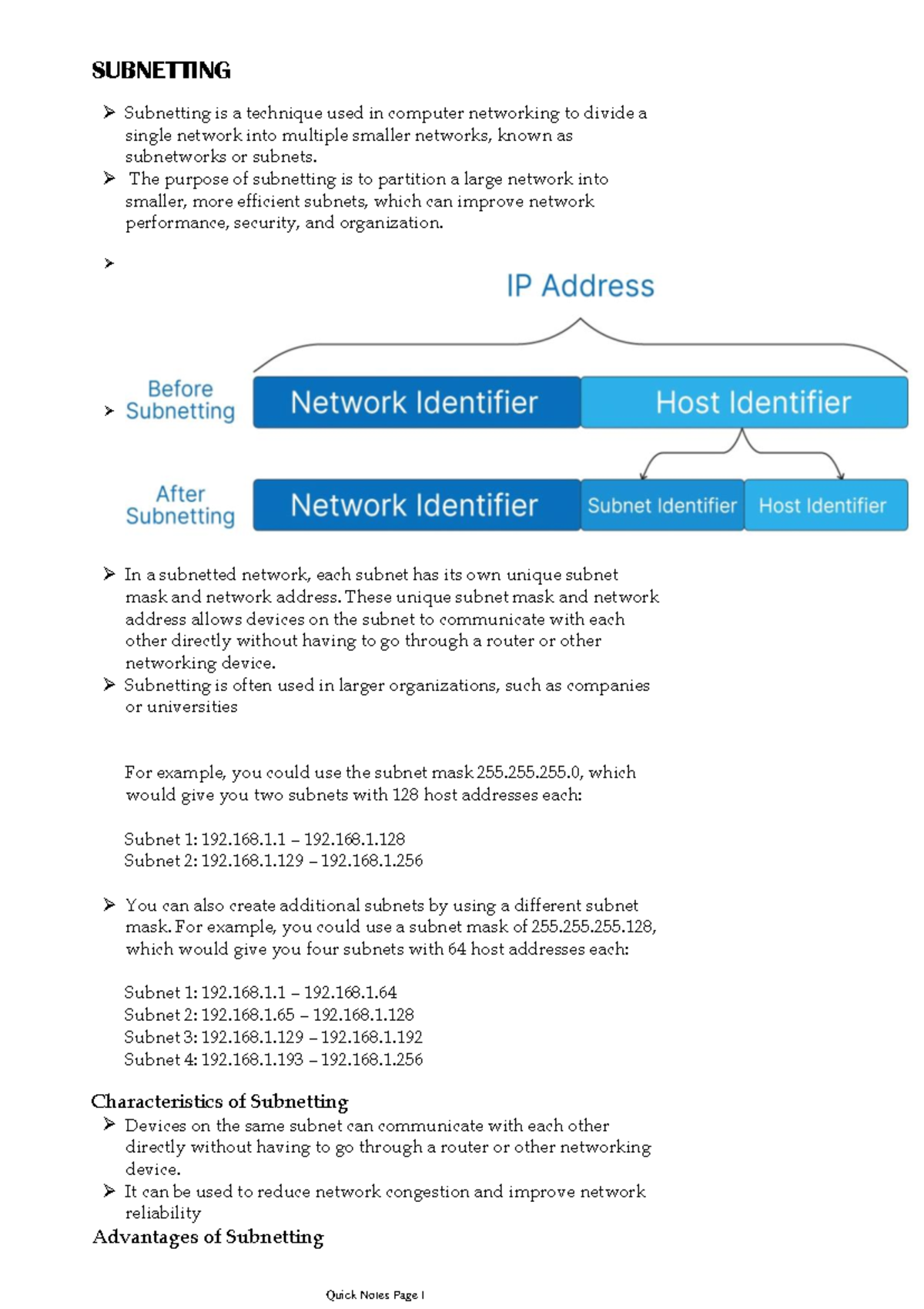 Subnetting - The purpose of subnetting is to partition a large network into smaller, more - Studocu