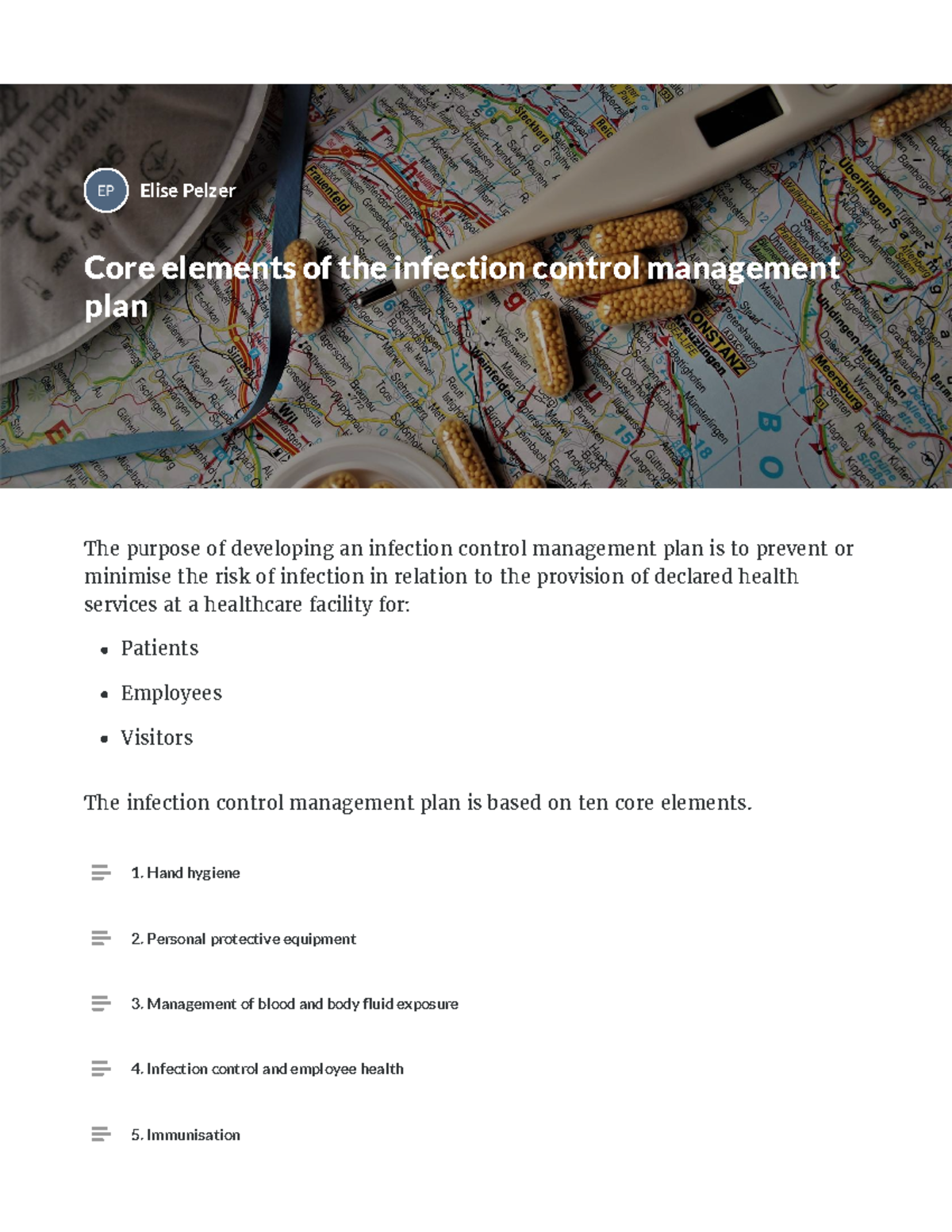 Core elements of the infection control management plan x Gcm1H09 - The ...