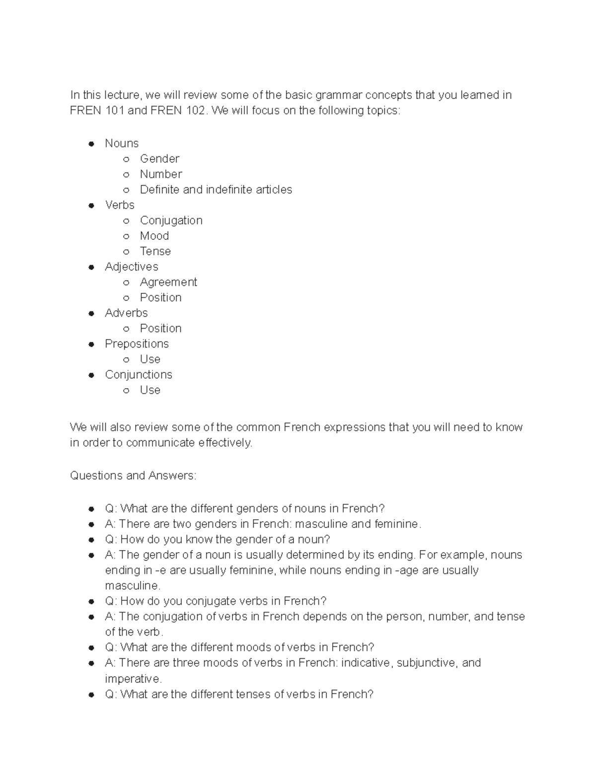 Lecture 2 Review of French Grammar - In this lecture, we will review ...
