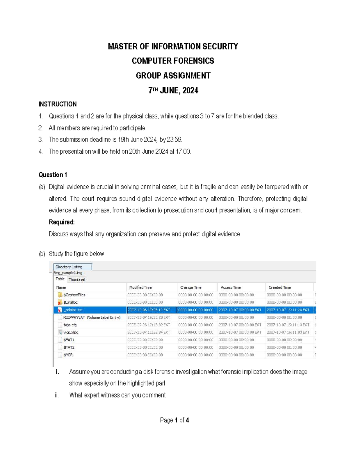 Group assignment - Page 1 of 4 MASTER OF INFORMATION SECURITY COMPUTER ...