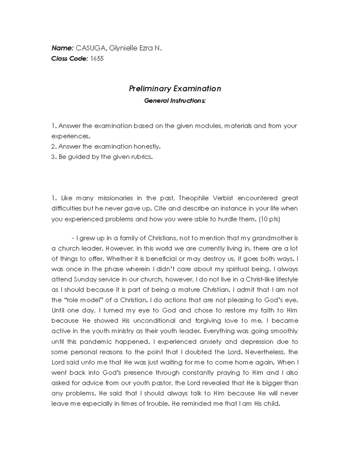 Preliminary Notes - Name: CASUGA, Glynielle Ezra N. Class Code: 1655 ...