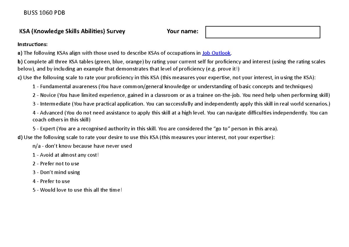 KSA survey - KSA (Knowledge Skills Abilities) Survey Your name ...