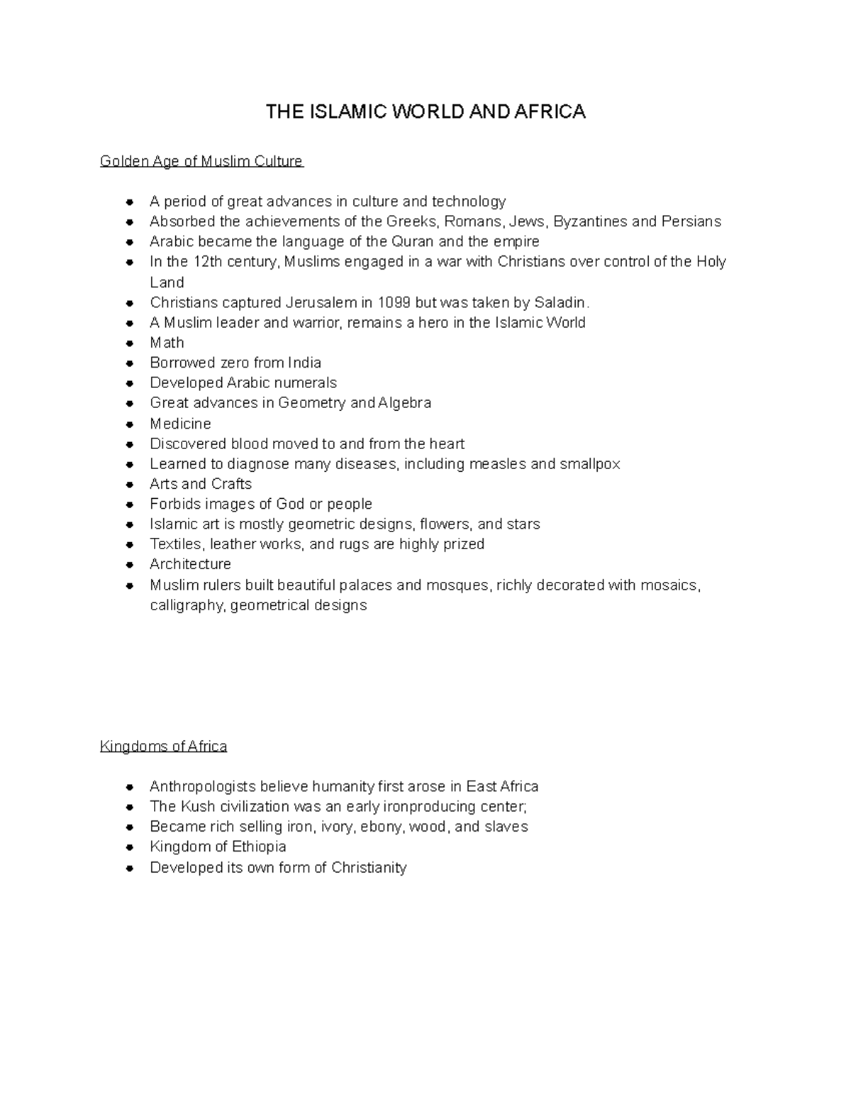 World History Notes Part 11 - THE ISLAMIC WORLD AND AFRICA Golden Age ...