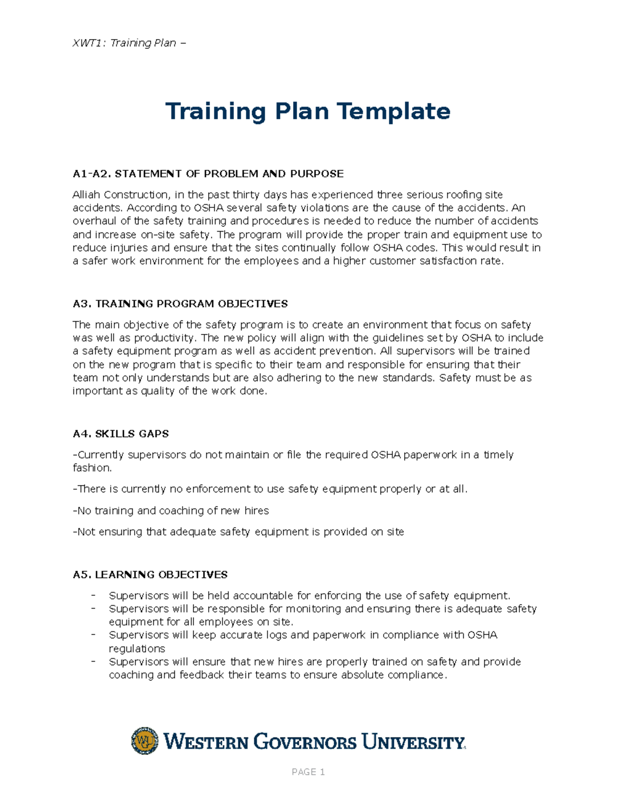 C235.TD Task 1 - Task 1 - Pass - XWT1: Training Plan – Training Plan ...