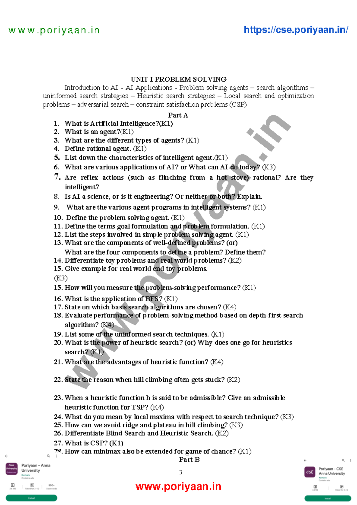 CS3491 AI and ML Important Question Bank - 3 UNIT I PROBLEM SOLVING ...