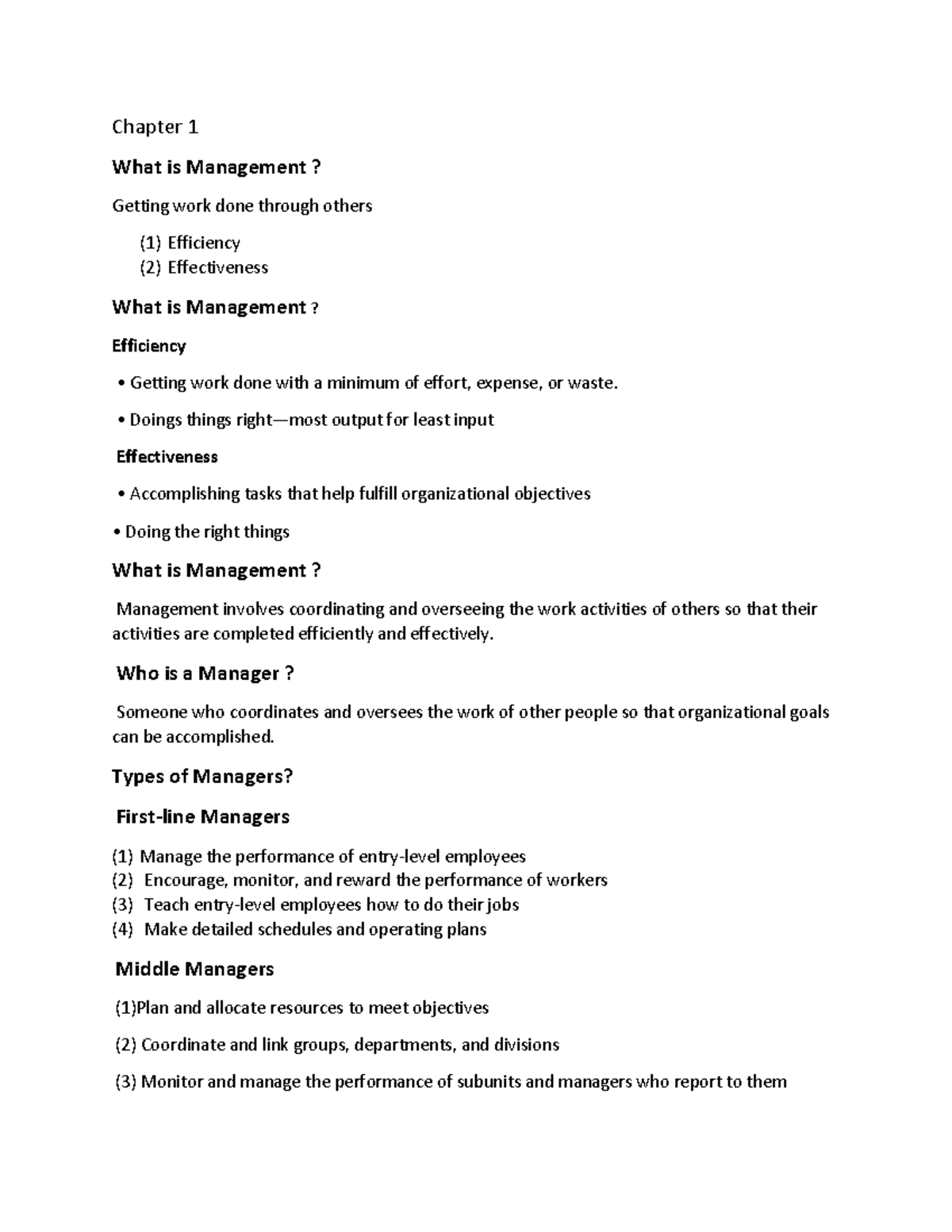 Introduction to mangement - Chapter 1 What is Management? Getting work ...