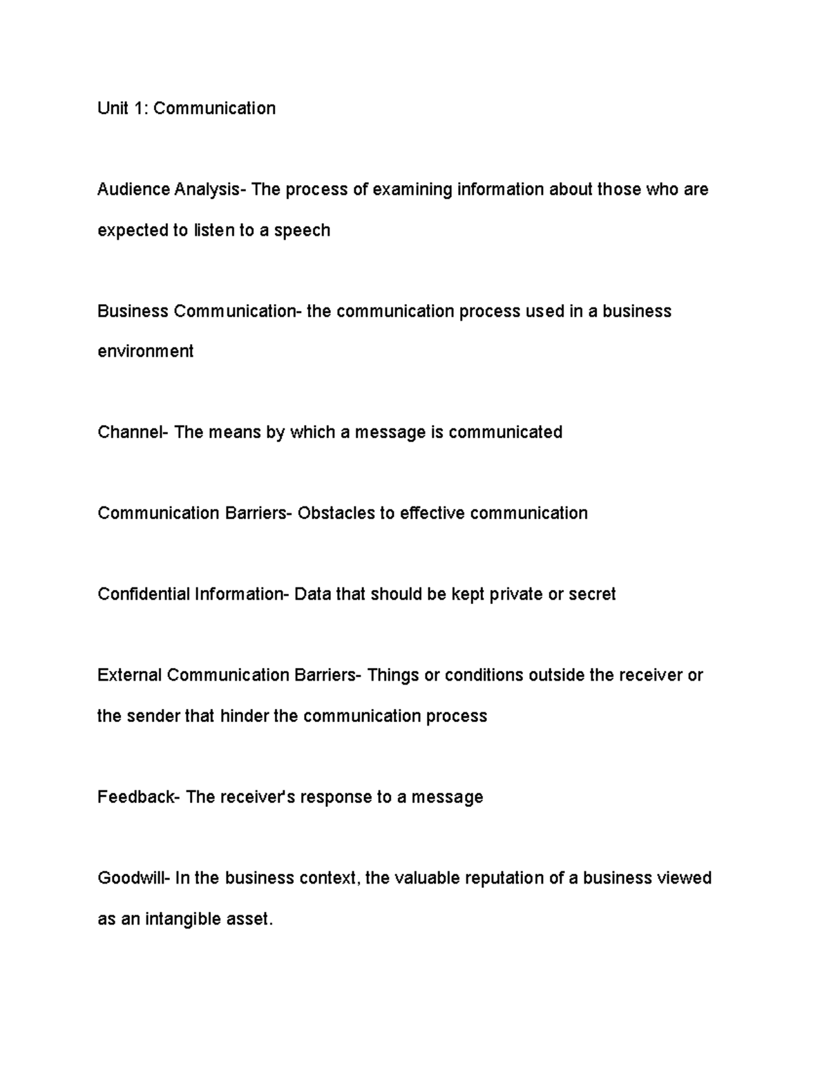 Business Communication studies course notes - Unit 1: Communication ...