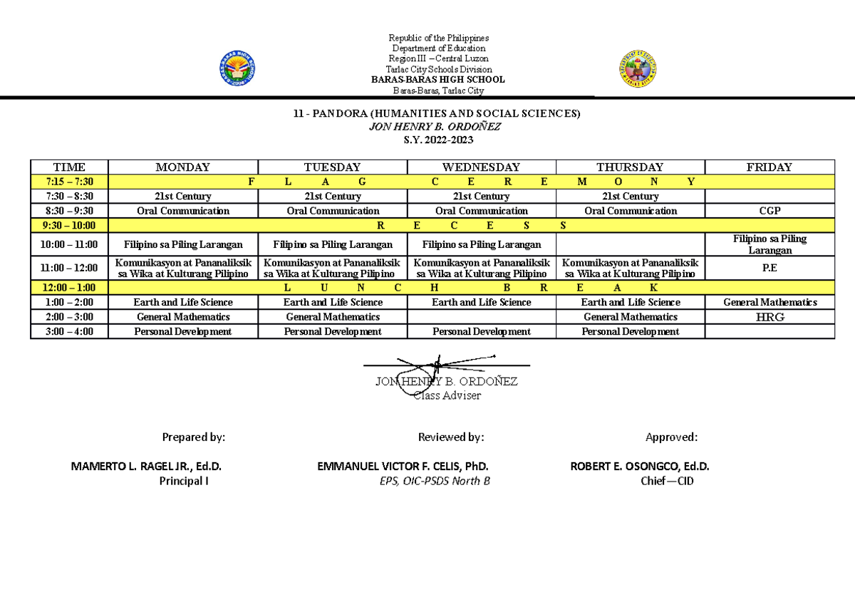 SHS- Class- Program-2022-2023 - Department of Education Region III ...