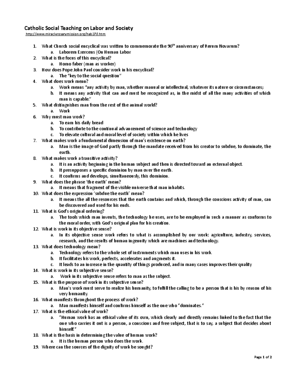 Labor and Society - Questions and Answers (1) - Catholic Social ...