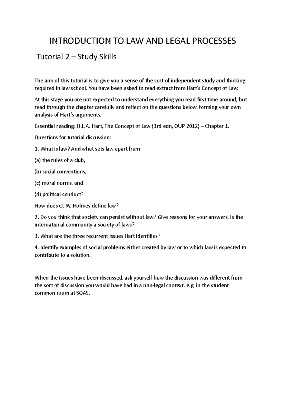 Tutorial Two - kbjkuyfy - INTRODUCTION TO LAW AND LEGAL PROCESSES ...