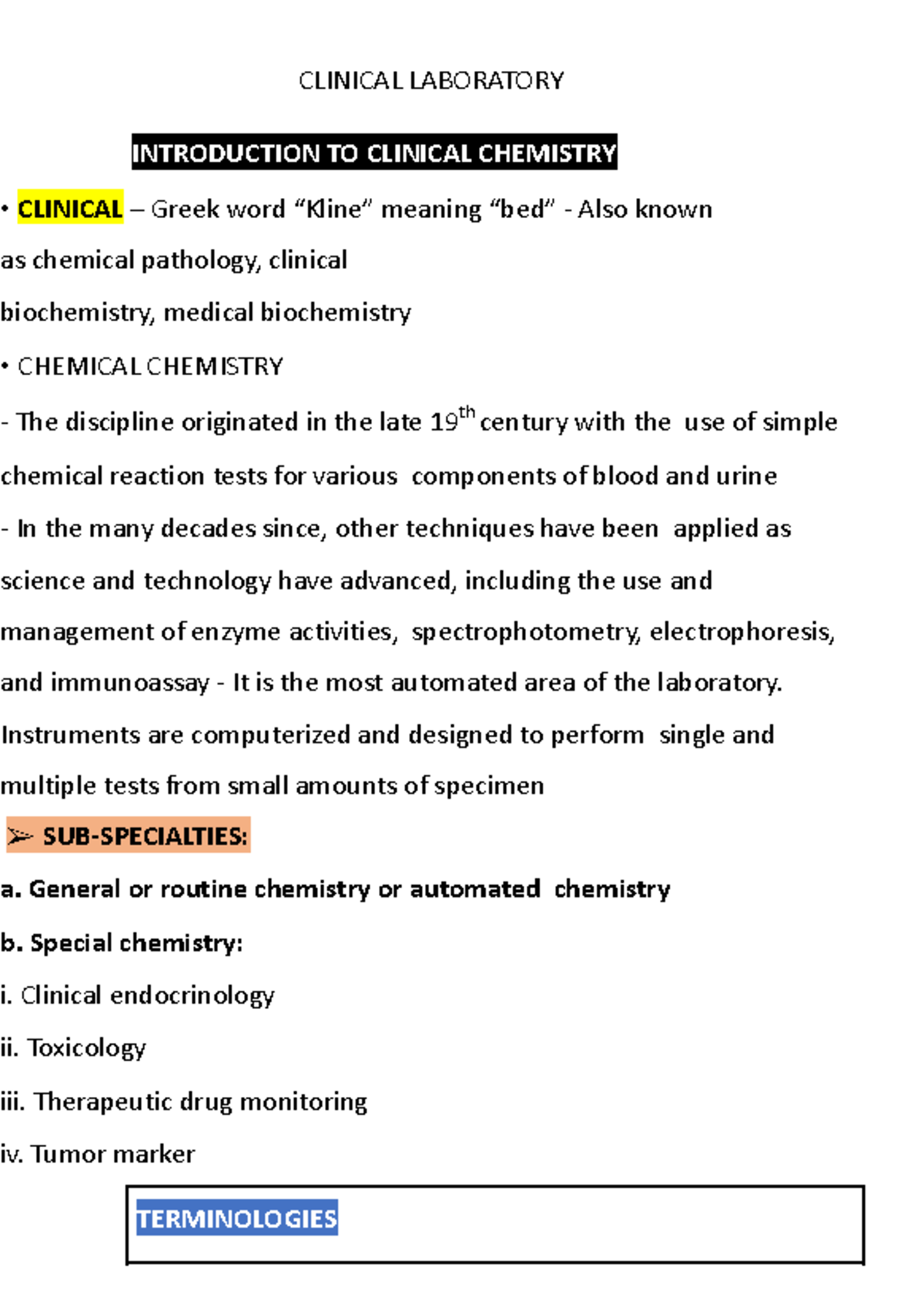Clinical Chemistry - REFERENCE - CLINICAL LABORATORY INTRODUCTION TO ...