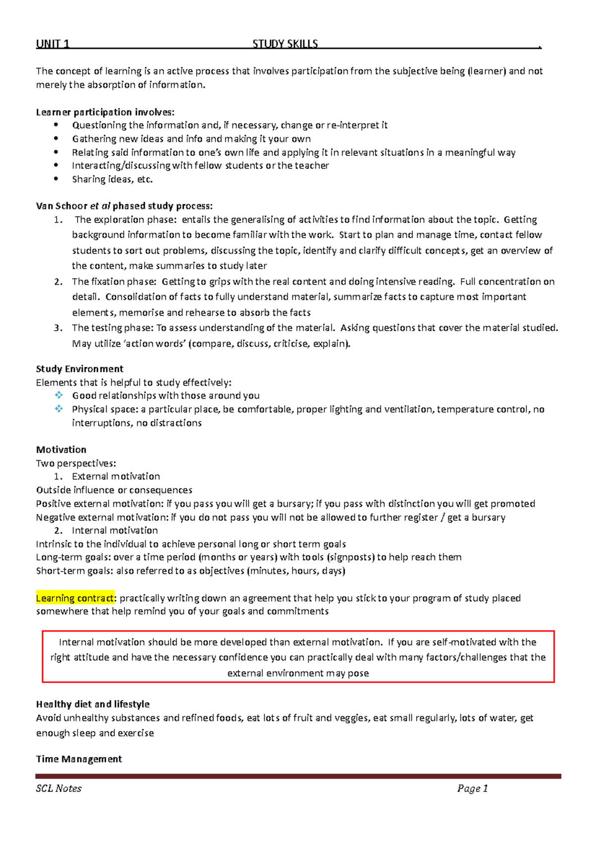 SCL1501-study notes - Exams - UNIT 1 STUDY SKILLS. The concept of ...