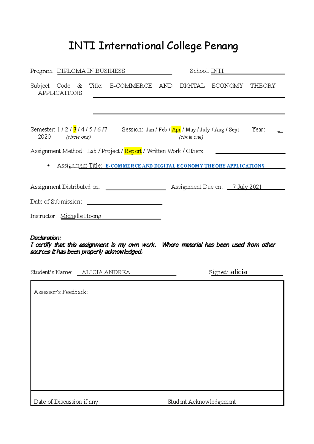 ENT B2 3 ori report - INTI International College Penang Program ...