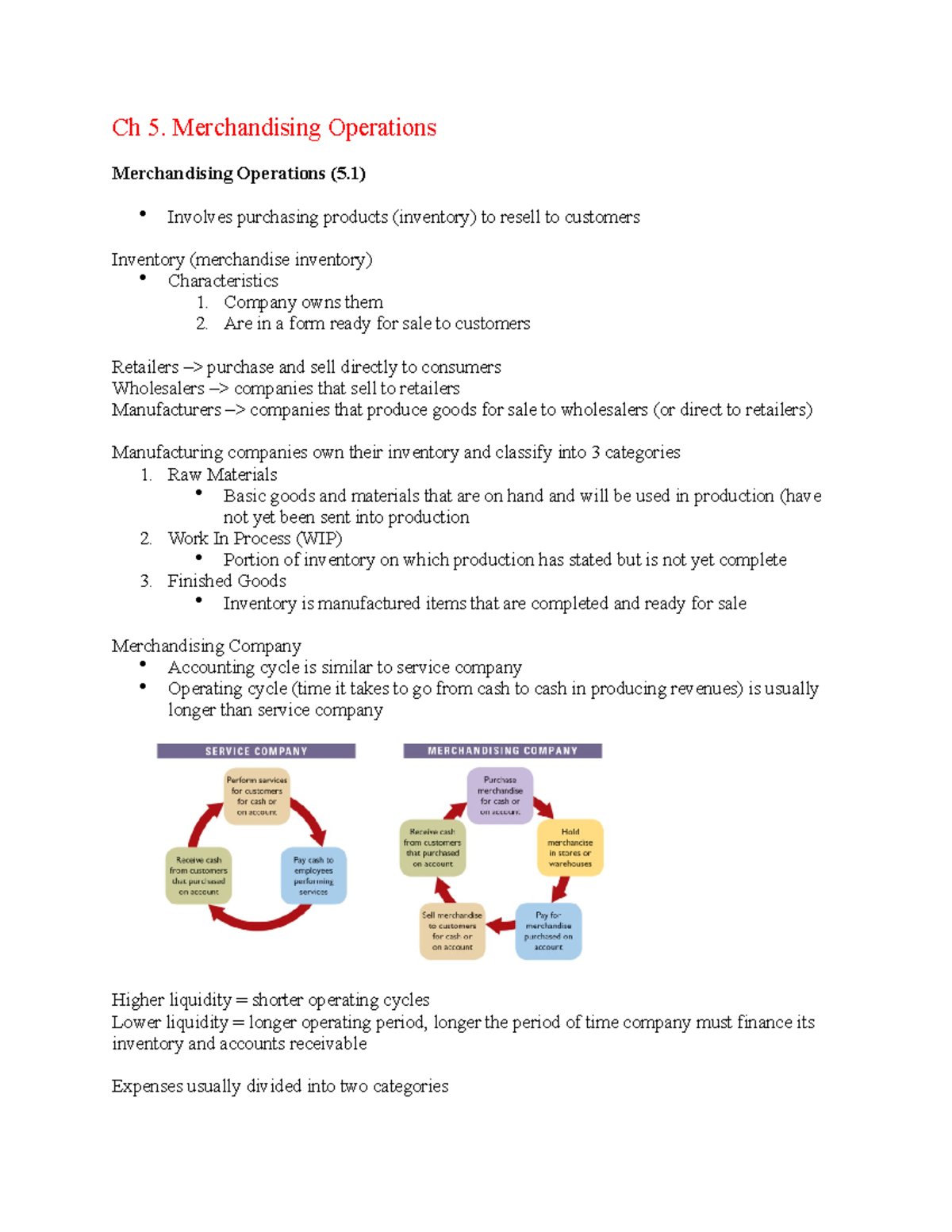 Textbook Notes Ch 5 - Ch 5. Merchandising Operations Merchandising ...