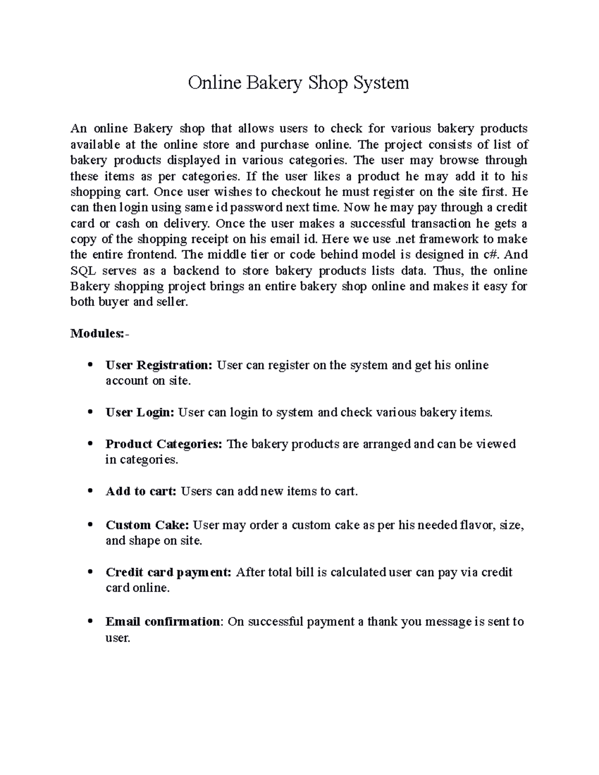 S188 - good project report for cse - Online Bakery Shop System An ...
