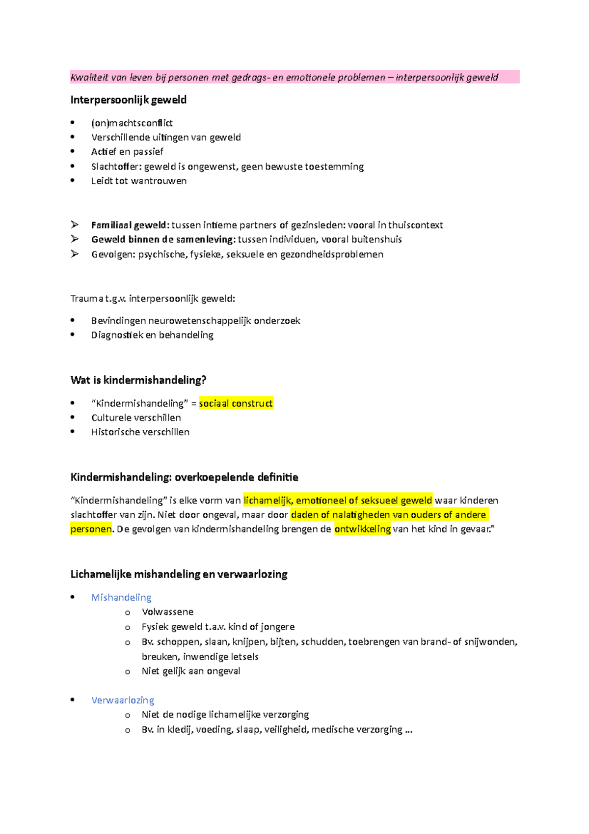 Interpersoonlijk geweld - Kwaliteit van leven bij personen met gedrags- en emotionele problemen ...