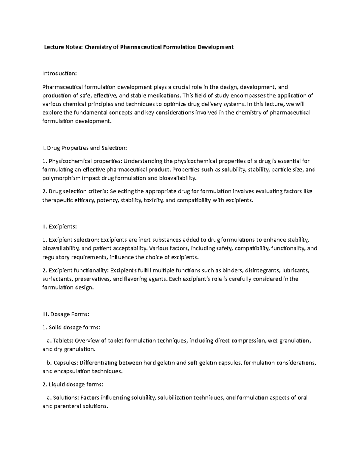 Lecture Notes: Chemistry of Pharmaceutical Formulation Development ...
