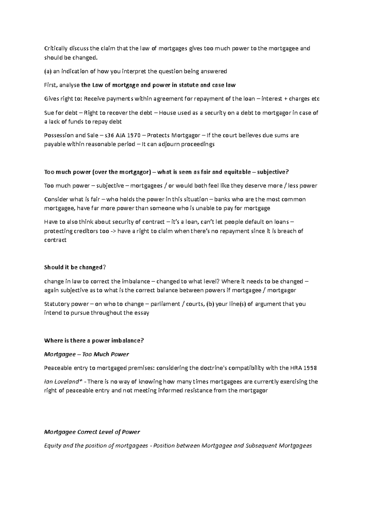 Mortgage essay formative plan - Critically discuss the claim that the ...