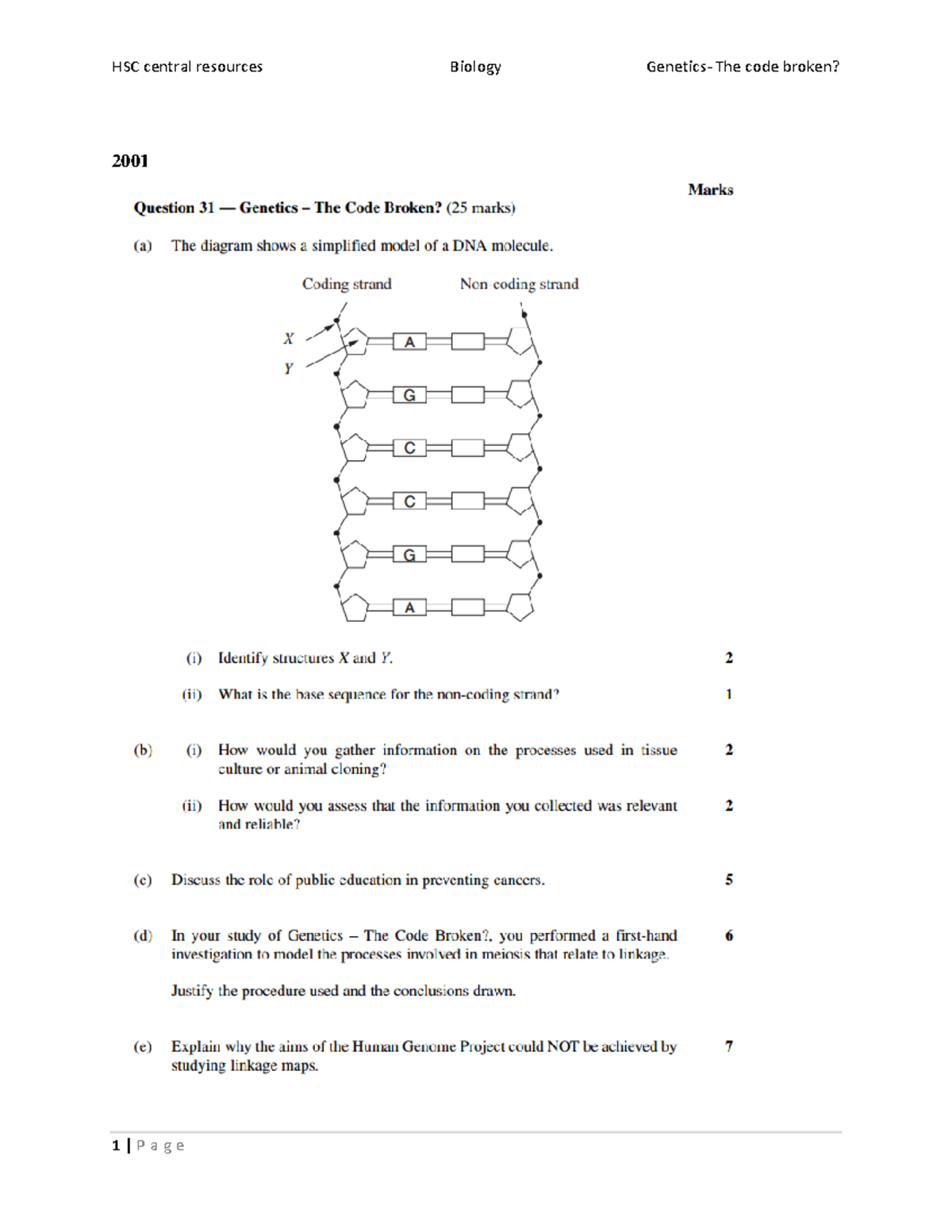 Biology Resources - Genetics- the code broken HSC Questions - (d) The ...