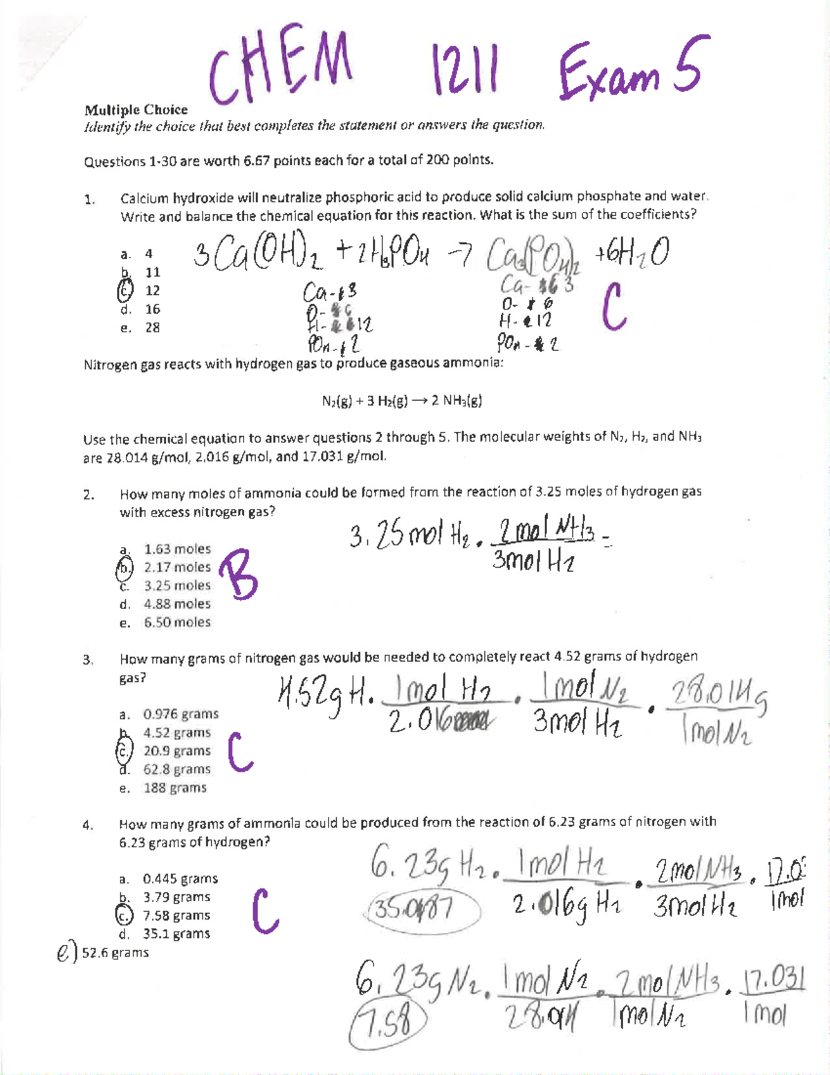 CHEM 1211 Exam 5 Fall 18 - exam 5 - CHEM 1211 Exam 5 Multiple Choice ...