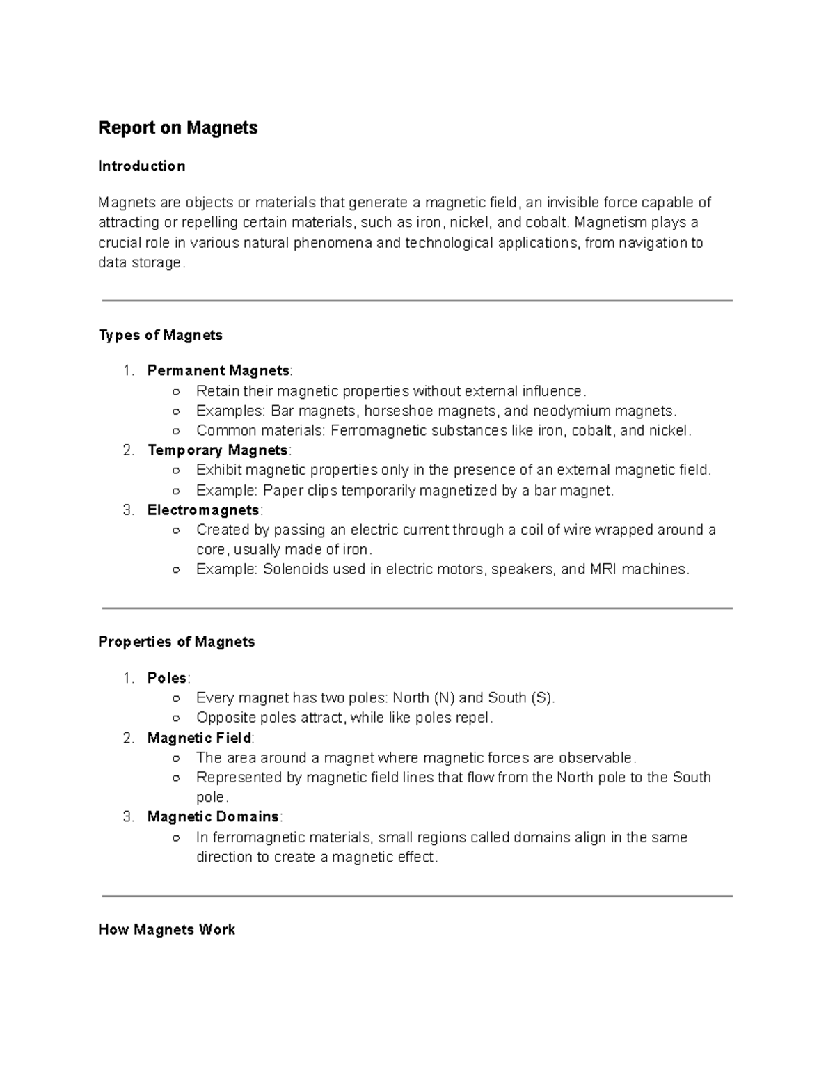 Report on Magnets - Report on Magnets Introduction Magnets are objects ...