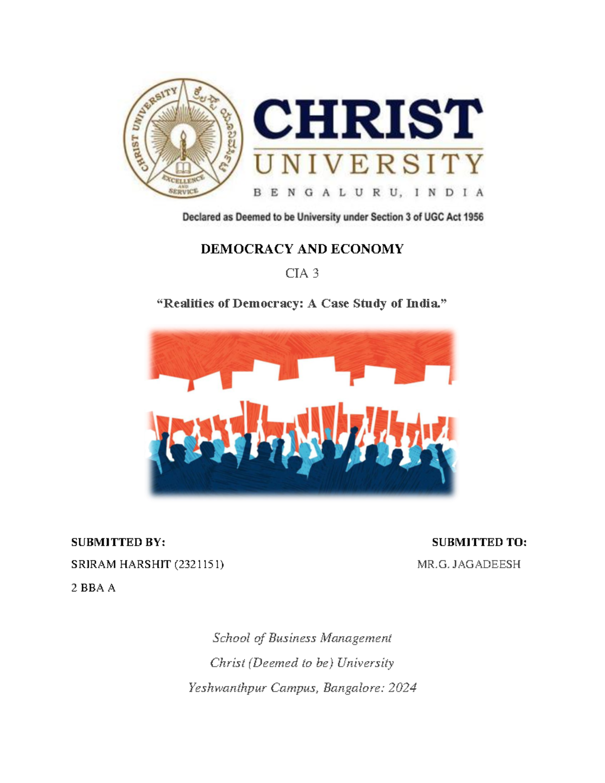 MDC CIA-3 christ - DEMOCRACY AND ECONOMY CIA 3 “Realities of Democracy ...