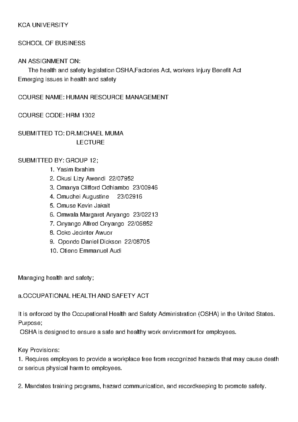 HRM Group 12 - Summary Human Resource Management - KCA UNIVERSITY ...